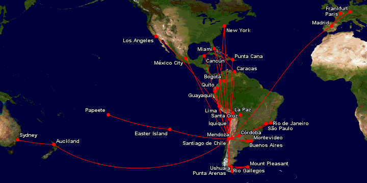 Mapas de rutas caseros de aerolíneas latinas (Great Circle Mapper ...